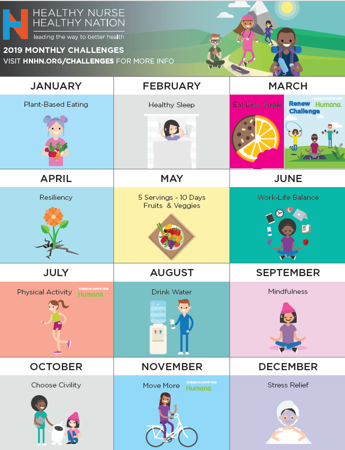 2020 Monthly Challenge Calendar - Healthy Nurse, Healthy Nation™